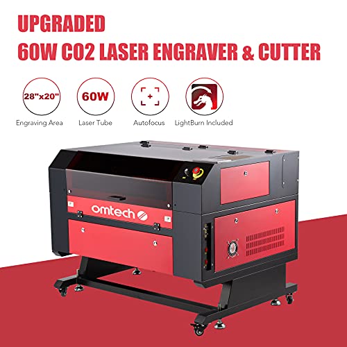 OMTech 60W CO2 Laser Engraver and Cutter, 60W 20"x28" Laser Engraving and Cutting Machine with Autofocus, Air Assist, 2 Way Pass, RDWorks, LightBurn Software for Windows Mac OS Linux