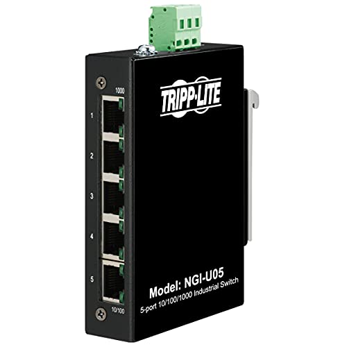 Tripp Lite Industrial 5 Port Ethernet Network Switch 10/100/1000 Mbps -40Β° to 167Β°F Temperature Range Unmanaged Splitter TAA Compliant DIN/Wall Mount (NGI-U05)