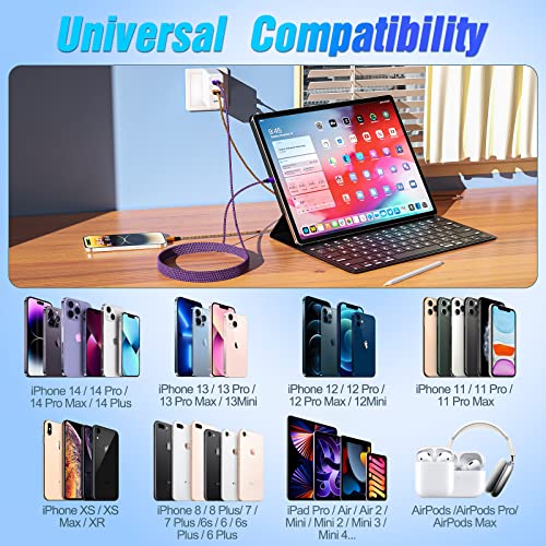 3 Pack [Apple MFi Certified] 6FT iPhone Charger USB Lightning Cable Fast Charging Nylon Braided Cord Compatible with iPhone 14/13/12/11 Pro Max/XS MAX/XR/XS/X/8/7/Plus/6S/6/SE/5S/iPad