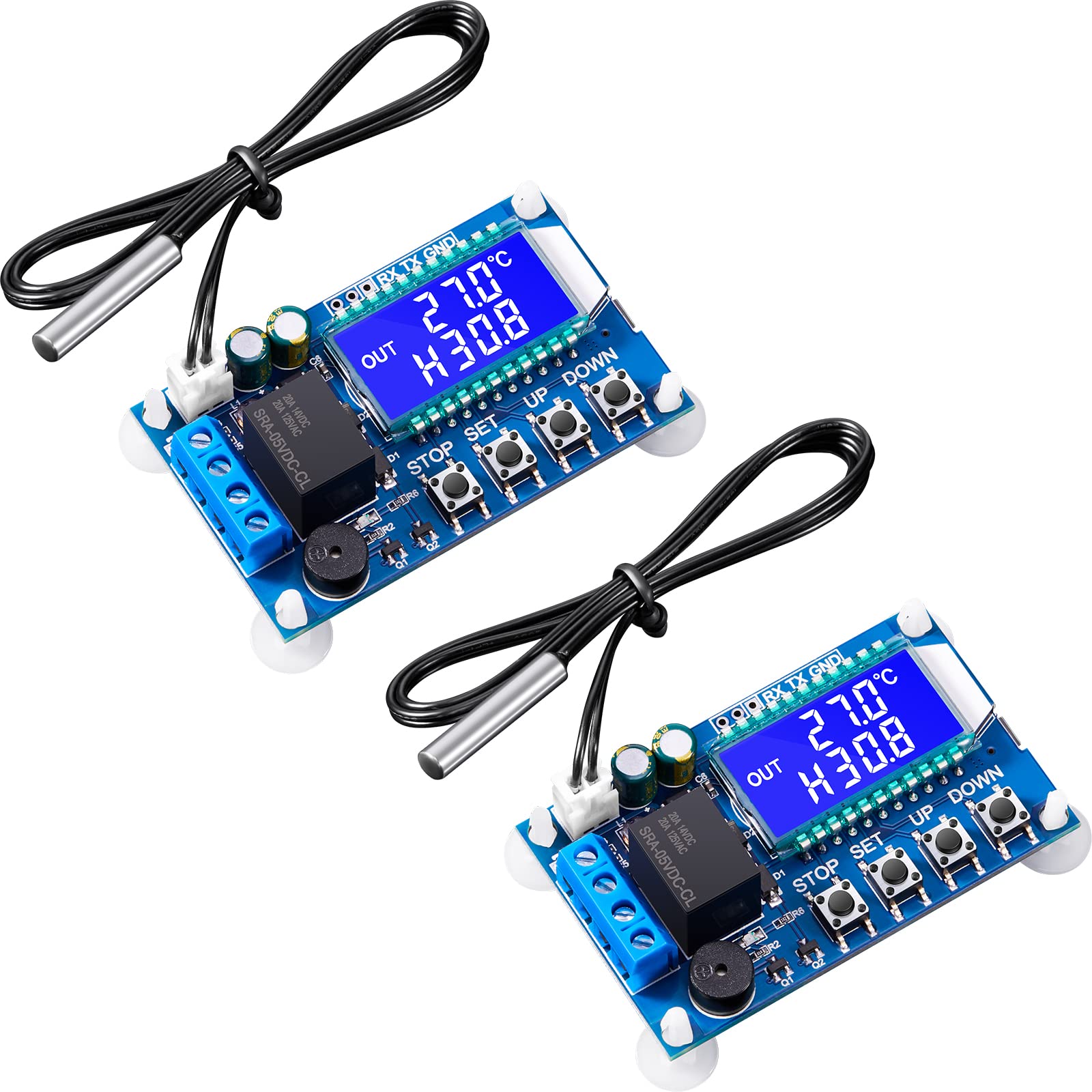 2 Pieces XY-T01 Electronic Temperature Controller, DC 6 - 30V 24V Digital Temperature Control Module -50°C to 100°C Digital Thermostat Temperature Control Switch Boards with Waterproof NTC Probe