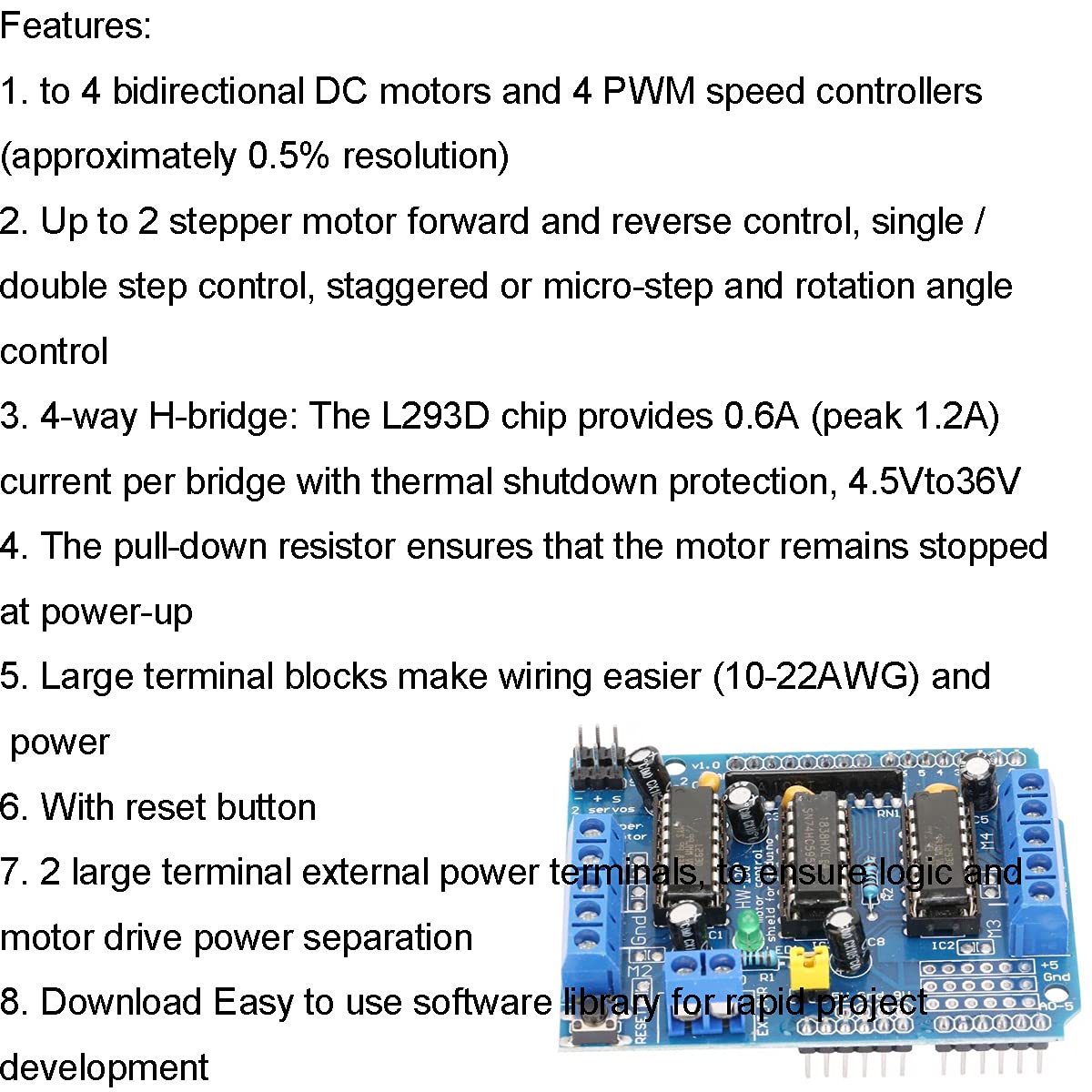 DKARDU 2 pcs L293D DC Motor Drive Expansion Shield Stepper Motor Drive Shield Expansion Board with DC Female Cable for Arduino Duemilanove Raspberry Pi