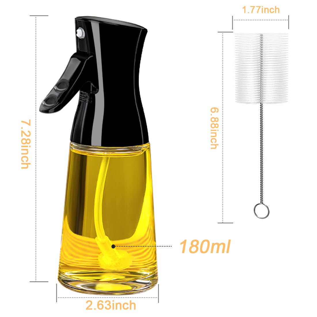 180ml Glass Olive Oil Sprayer with Brush for Cooking - Thick Glass, Strong Spray Force