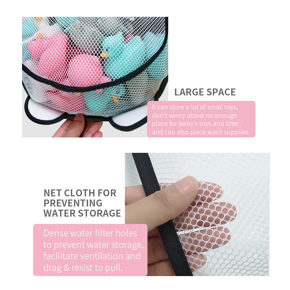 Spuddies Bath Toy Organizer Shower Caddy Cute Bear Design - for Bathroom Baby Toy Storage Quick Dry Bathtub Mesh Net Baby Toy Holder with Suction Hooks