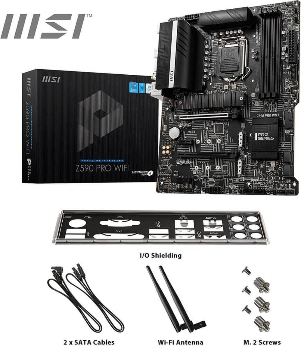 MSI Z590 PRO WiFi ProSeries PC Gaming Motherboard (ATX, 11th/10th Gen Intel Core, LGA 1200 Socket, DDR4, PCIe 4, M.2 Slots, USB 3.2 Gen 2, 2.5G LAN, DP/HDMI, Wi-Fi 6E) (Renewed)