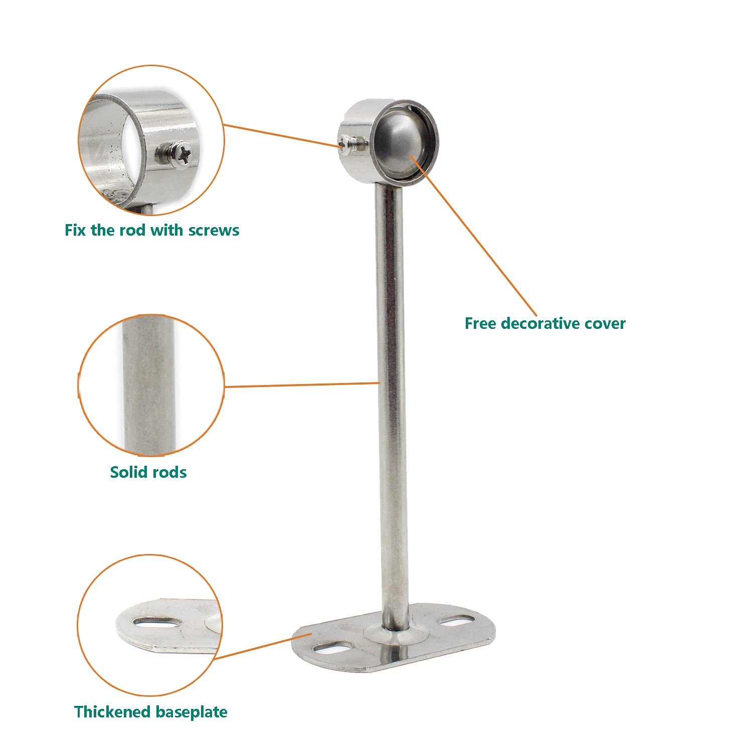 2 Pack Ceiling Mount Bracket, Stainless Steel Wardrobe Pipe Bracket Rod Holder Ceiling Holder, ULIFESTAR Shower Curtain Closet Wardrobe Rod Lever Support Holder Pipe Flange Socket 25x400mm/1x16''