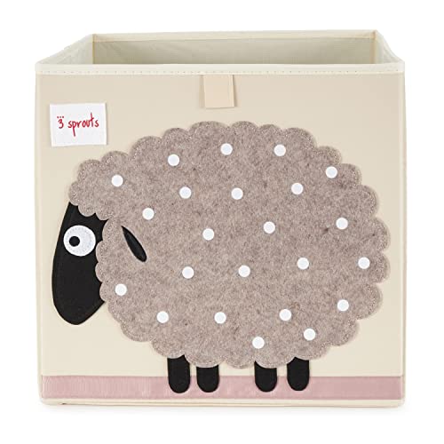 3 Sprouts Children's Large 13 Inch Foldable Fabric Storage Cube Box Polka Dot Sheep Toy Bin with Blue Peacock Toy Bin