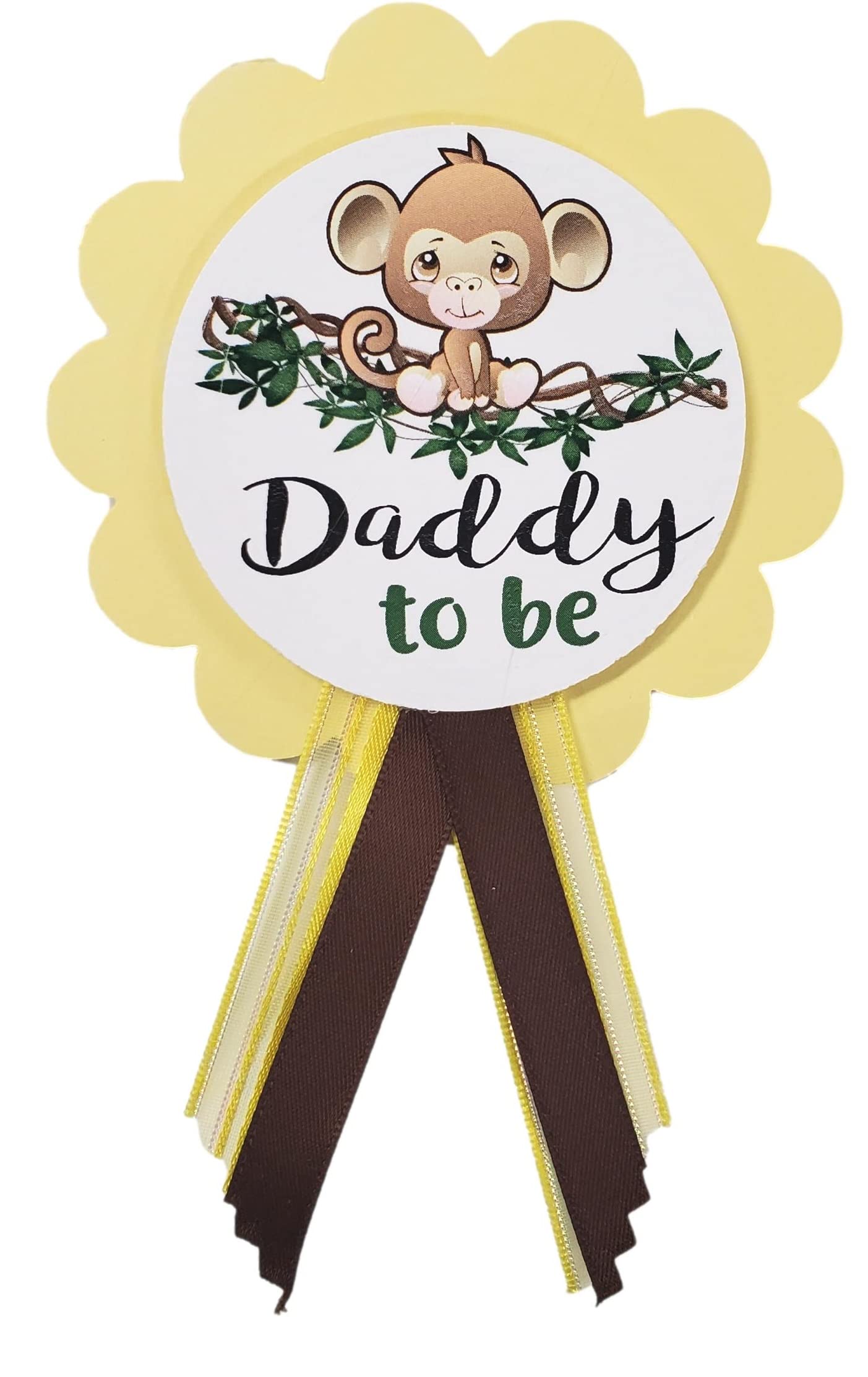 Baby Shower Pins Mommy & Daddy to Be Safari Monkey Jungle Yellow Brown Badge Sprinkle Idea
