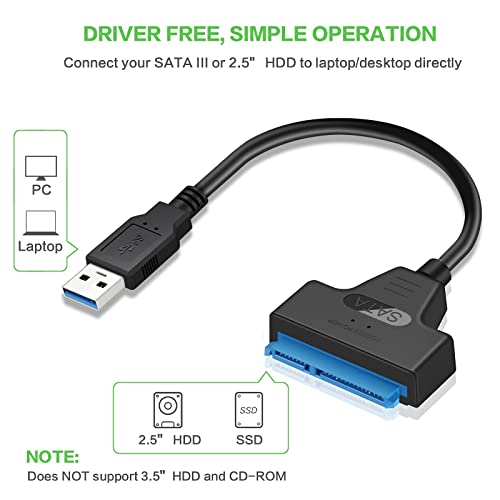ULXUUUN SATA to USB Cable, USB 3.0 to SATA III Hard Drive Adapter Compatible for 2.5-Inch HDD & SSD, Support UASP