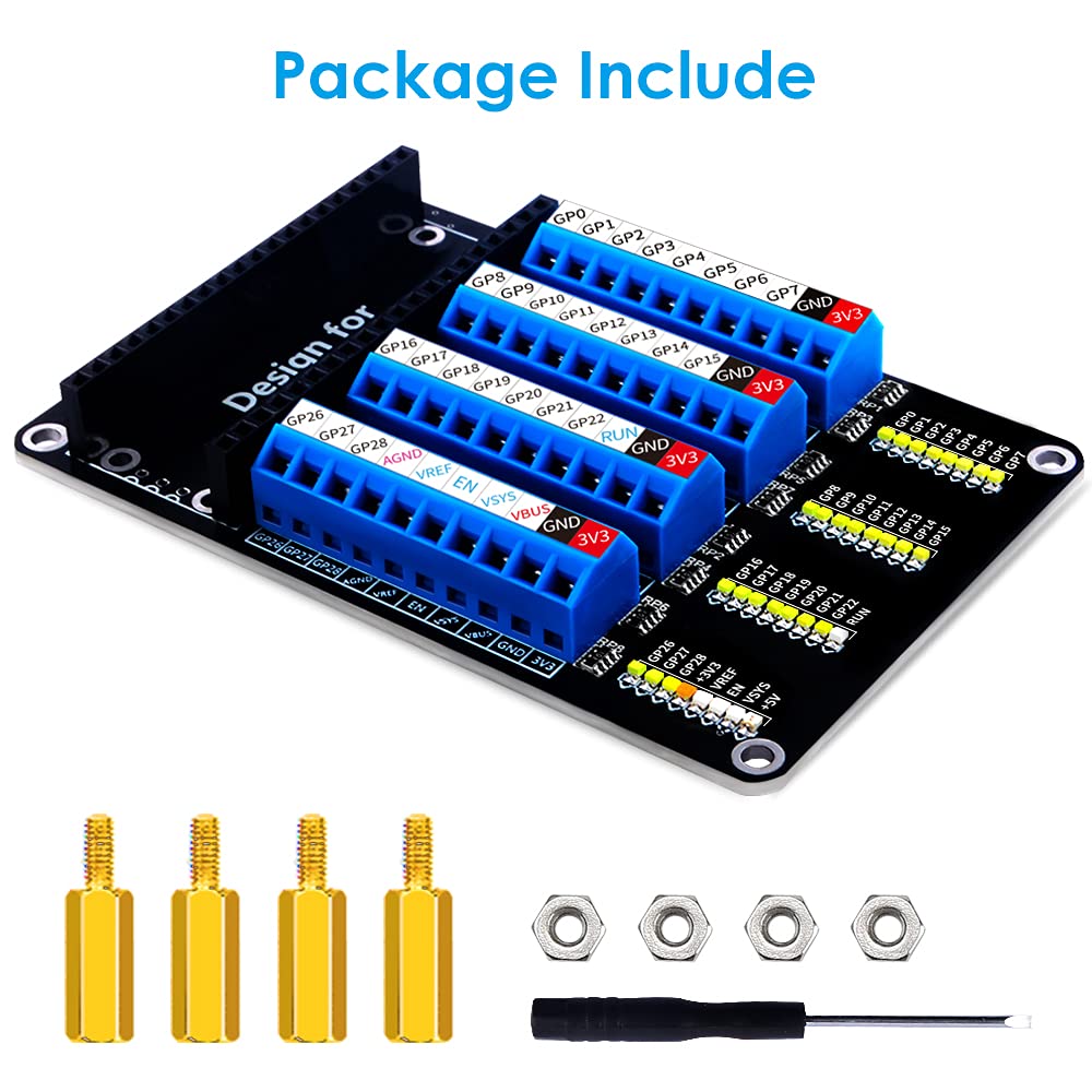 GeeekPi Screw Terminal Expansion Board for Raspberry Pi Pico/Pico W, Screw Terminal Block Breakout Module Board with LED