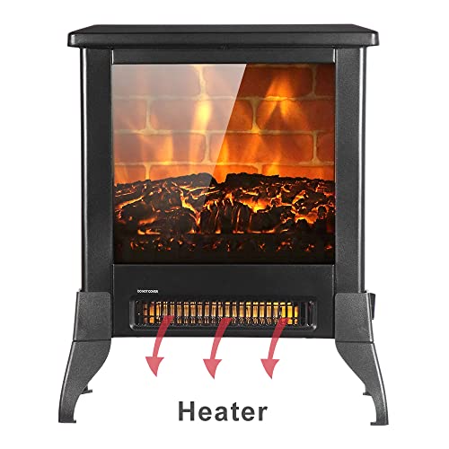 1400W Electric Fireplace Heater, Freestanding Electric Fireplace with Realistic Flame Effect, Portable Fireplace with Adjustable Temperature and Overheat Protection, Metal Stove Fireplace Heater