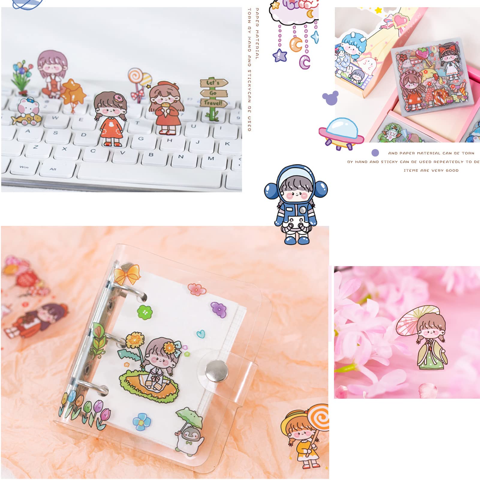 100 PCS Cute Cartoon Animal Stickers,Kawaii Transparent PET Sticker Sheets for Scrapbooking Bullet Journaling,Diary,DIY Arts Crafts,Album,Planners,Junk Journal