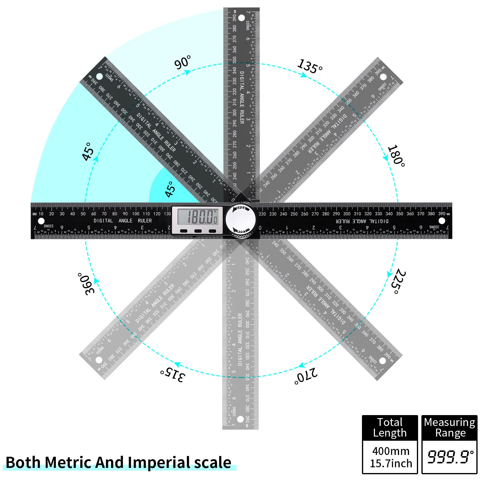 2 Pieces Digital Angle Finder Protractor 2 in 1 Angle Finder Ruler with Large LCD Display DIY Angle Measuring Tool Construction Protractors for Woodworking Carpenter 200 Mm/ 7.87 Inches