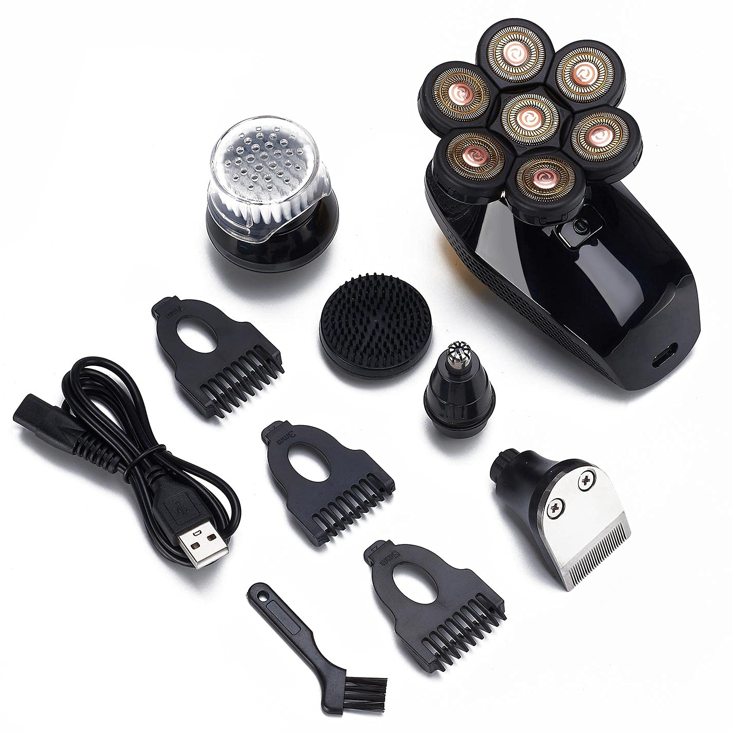 Head Shavers for Bald Men Electric Rotary 5 in 1 Shaver Beard Trimmer Grooming Kit, Rechargeable USB Faster-Charging LED Display Waterproof Wet/Dry Clippers