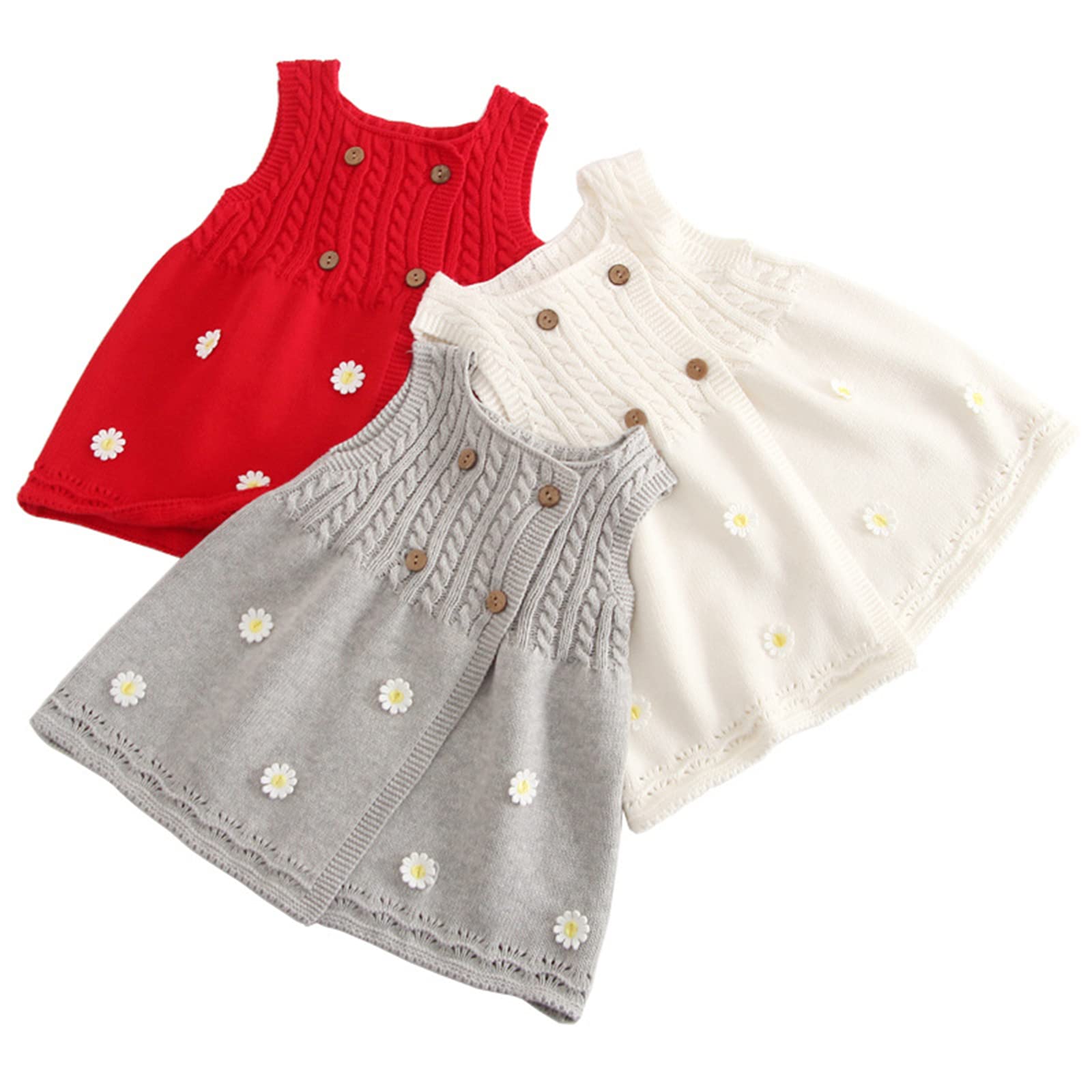 Mud Kingdom Baby Girls Jumper Dress Sweater with Daisy Flowers Beige 12-18 Months