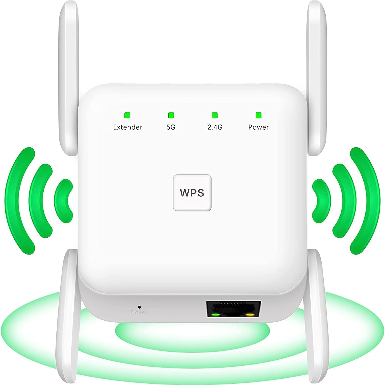 WiFi Repeater - 1200Mbps WiFi Range Extender Wireless Signal Repeater Booster, Dual Band 2.4G and 5G Expander, 4 Antennas 360° Full Coverage, Extend WiFi Signal to Smart Home Devices（AK1206 White）