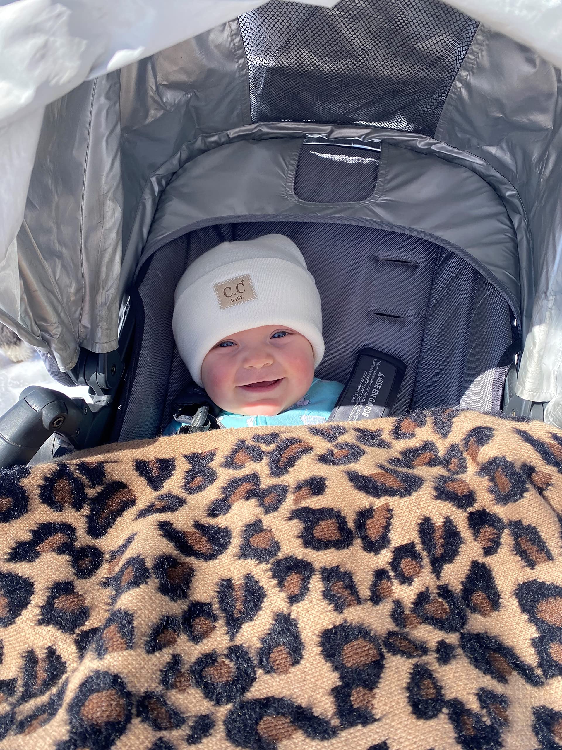 Funky Junque Large Soft Warm Lightweight Baby Throw Blanket for Toddler Bed, Strollers, Naps, Daycare Preschool Baby Throw Blanket - Leopard Pattern - Latte