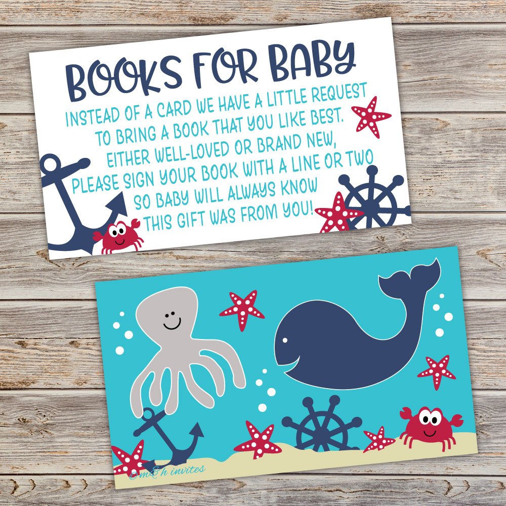 50 Nautical Books for Baby Shower Request Cards - Invitation Inserts - Gender Neutral