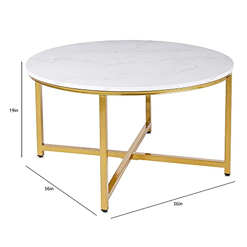 AZL1 Life Concept Modern Round Coffee Table for Living Room, Sofa Center Table for Dining Room, Modern Marble Tabletop with Gold Metal Legs, Marble.