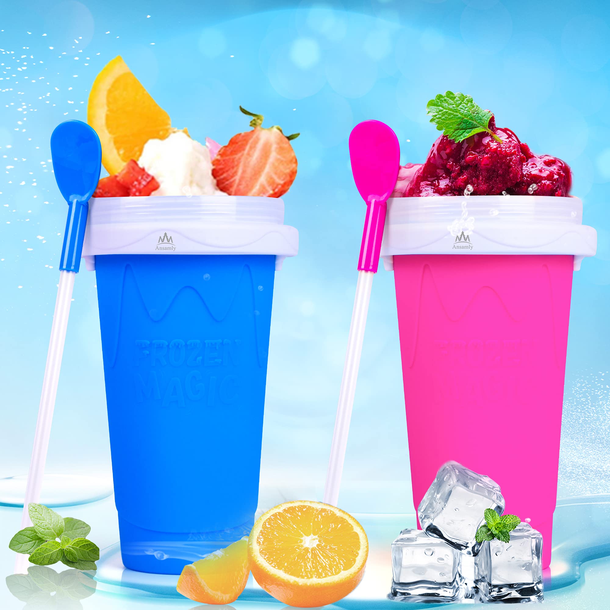 Ansamly Slushy Maker Cup,TIK TOK Magic Quick Frozen Smoothies Cups,Ice Cream Maker Cup with Travel Easy-carry,Slushies and Homemade Milk shake in Minutes,Pink