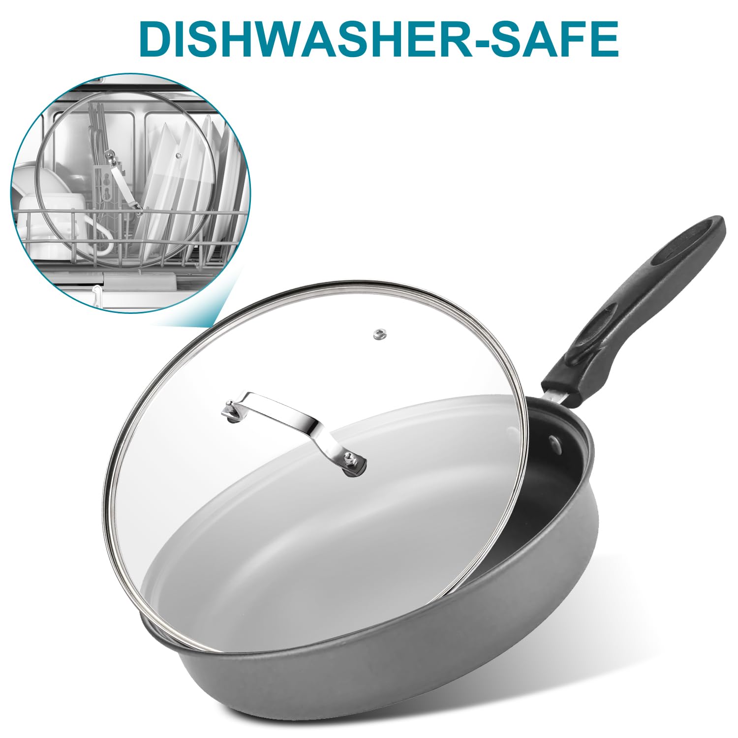 12 Inch Pan Lid - Glass Lid with Stainless Steel Handle for Frying Pan and Pots (12" Lid)