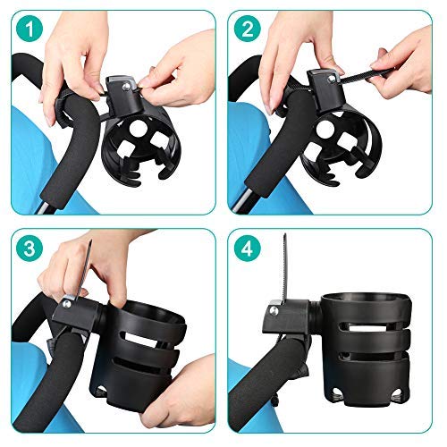 Accmor Stroller Cup Holder with Adjustable Strap, 360 Degree Rotatable Universal Cup Holder for Uppababy, Nuna, Doona Stroller, Cup Holder for Stroller, Wheelchair, Walker, Rollator