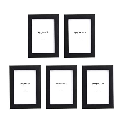 Amazon Basics Rectangular Photo Picture Frame, 4" x 6", Pack of 5, Black