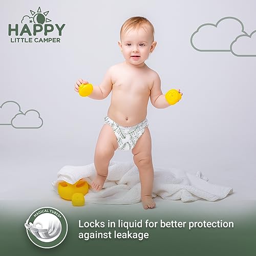 Happy Little Camper Ultra-Absorbent Natural Baby Diapers Size 5 - Hypoallergenic & Chlorine-Free Disposable Diapers Safe for Sensitive Skin - Unscented Walker Diapers - 150 Count