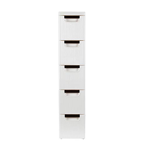 5 Tier Storage Drawers Rolling Cart, Plastic Drawers Unit on Wheels, Tower Narrow Slim Container Cabinet, Standing Shelf Units for Bathroom Bedroom Office Kitchen Living Room (7.5L x 16.6W x 35.8H)