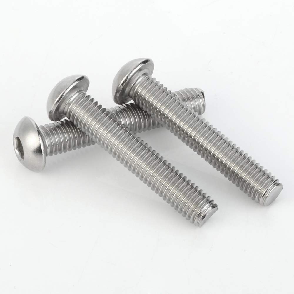 50 PCS Button Head Socket Cap Screws, M6 x 20mm, 25mm, 30mm, 35mm, 40mm, 304 Stainless Steel 18-8, Bright Finish, Fully Threaded