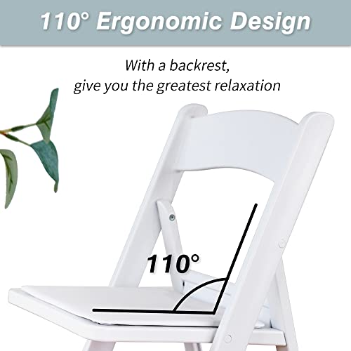 Allpop Resin Folding Chair with Vinyl Padded Seat, 550LB Capacity, Commercial Chair Set for Party Wedding Picnic Events, White