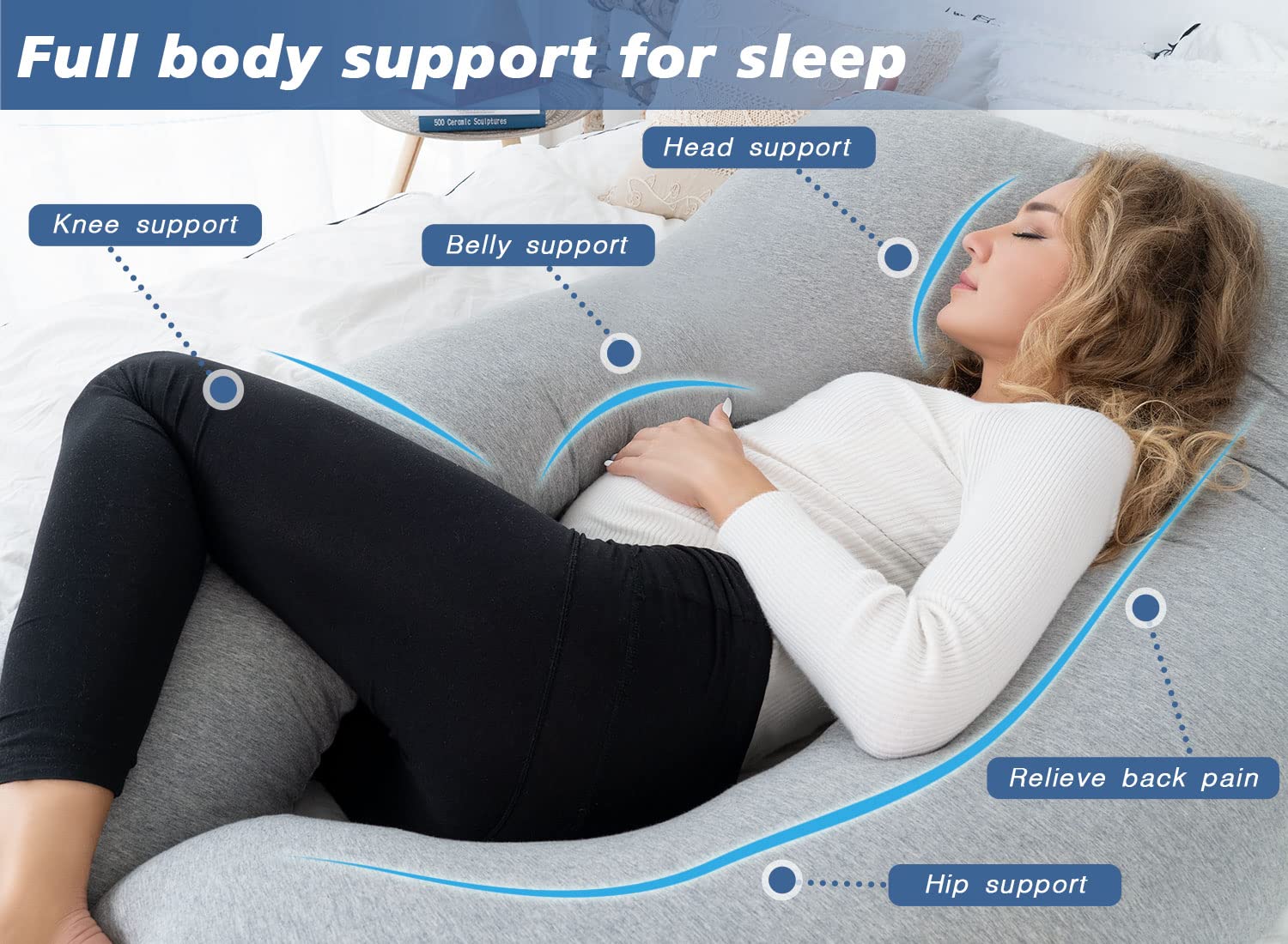AngQi Pregnancy Pillows Cooling for Sleeping - Maternity Body Pillow for Pregnant Women - with Cool Jersey Cover