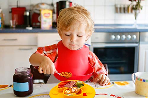 Baby Plate Silicone Placemat One-Piece, Suction Toddler Plates , Divided Dishes for Toddler Kids, Self Feeding, BPA Free, Microwave & Dishwasher Safe