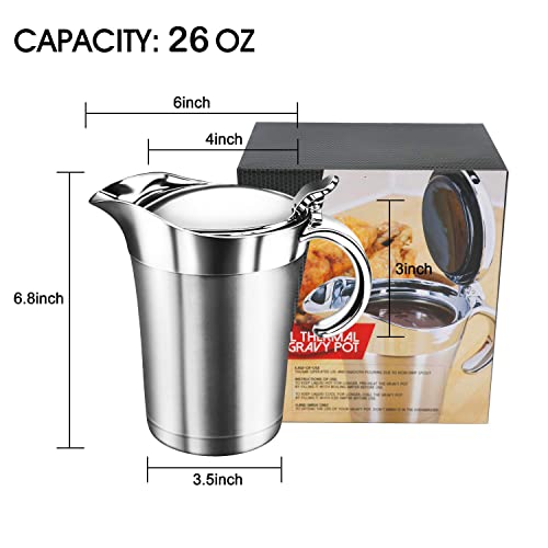 IAXSEE Gravy Boat 26oz Extra Large Double Insulated 304 Stainless Steel, Gravy Warmer, Double Wall Creamer Pitcher and Caramel Sauce for Coffee, Stainless Steel Pitcher