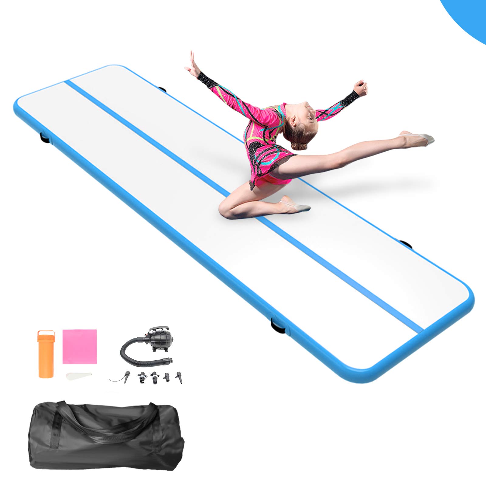 13ft/16ft/20ft/ Inflatable Gymnastics Air Elasticity Track Tumbling Mat Training Mats Tumbling Mats Practice Gymnastics/Gym/Home Use/Cheerleading/Yoga (Blue, 10'x3.3'x4'')