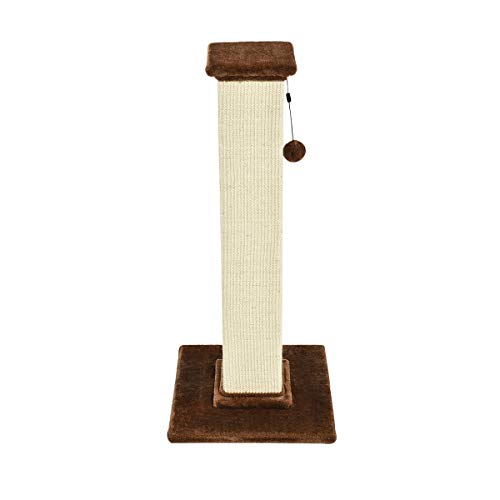 Amazon Basics Tall Cat Scratching Post with Jute Fiber and Brown Carpet, Large, 16’’ x 16’’ x 35’’