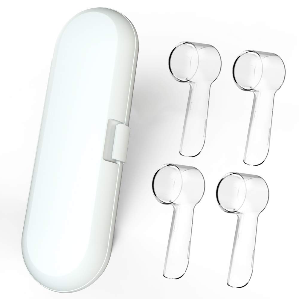 Electric Toothbrush Travel Case for Oral-B Toothbrushes - 4 Pcs Toothbrush Head Covers Compatible with Oral B Electric Toothbrush Heads (White)