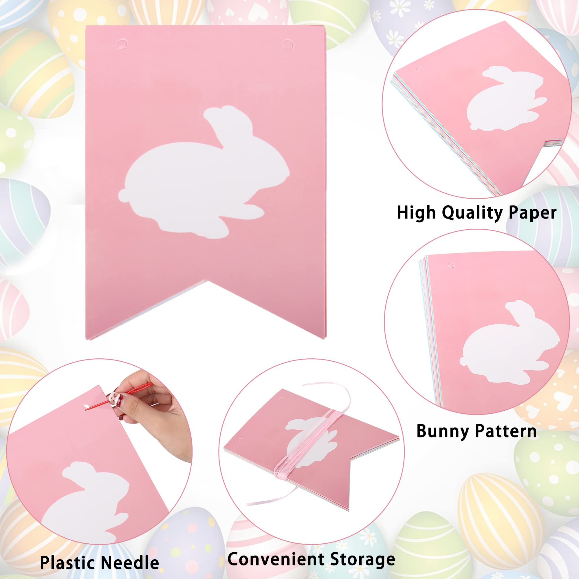 2PCS Large Easter Basket Empty for Teens Boys Girls Kids + Easter Banner + Pen, Bunny Personalized Easter Basket for Candy Stuffers Gifts Toys Egg Hunt Tote Bag Bucket, Party Favors Easter Basket Bulk