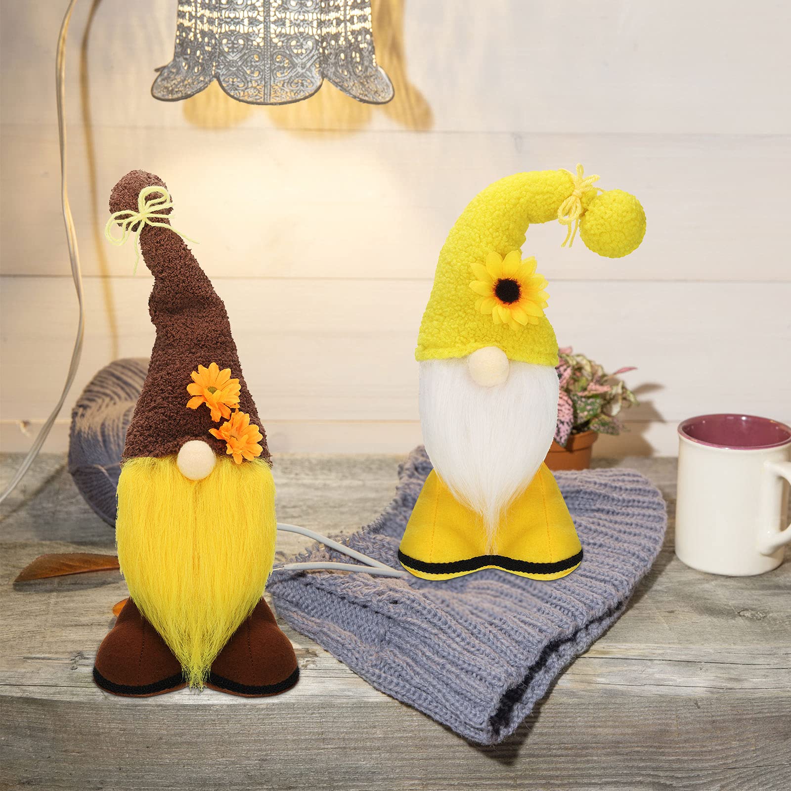 2 Pieces Sunflower Garden Gnome Ornaments Plush Texture Sunflower Elf Home Decor Farmhouse Kitchen Decor Tiered Tray Rustic Scandinavian Swedish Gnome Ornaments Household Ornaments