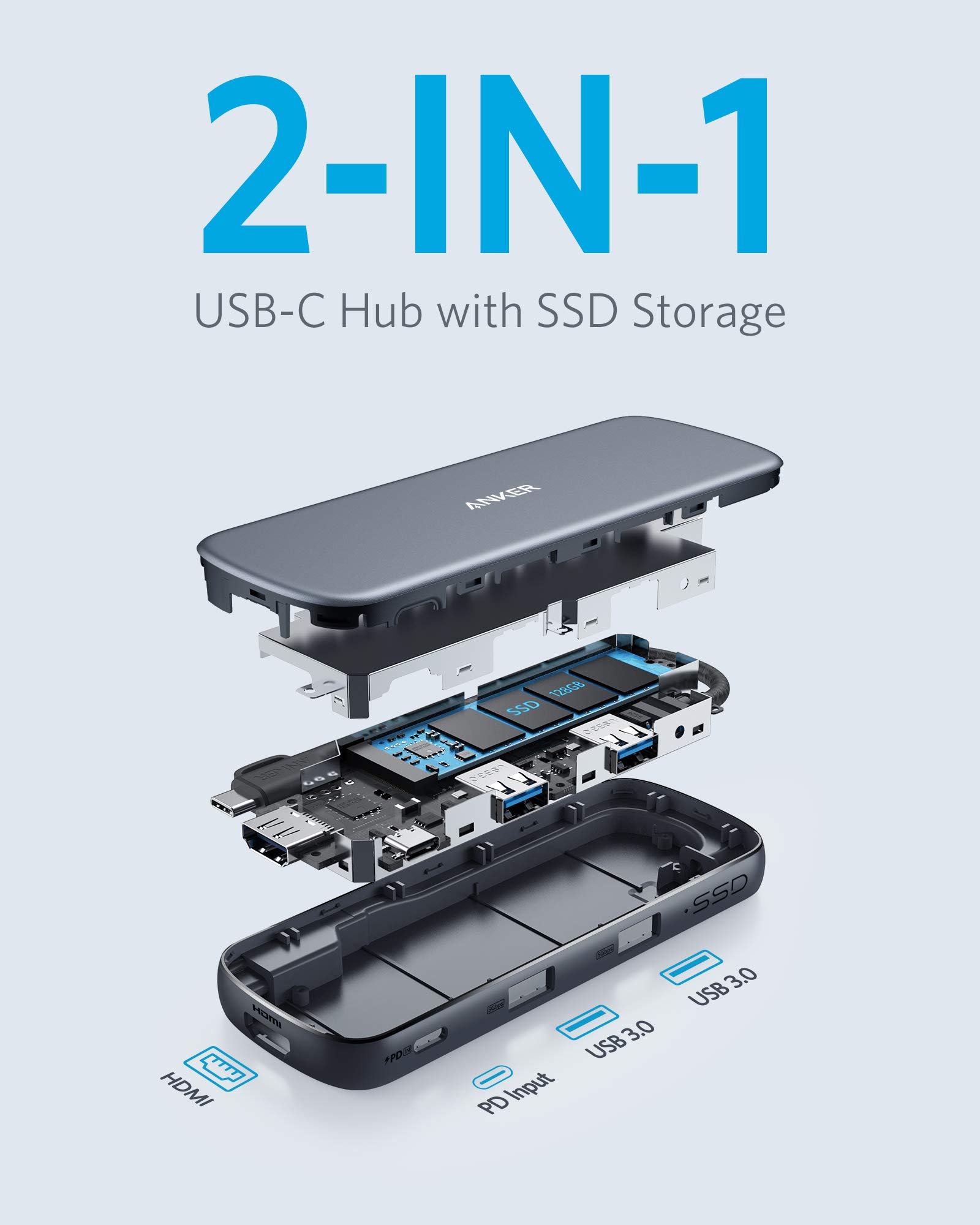 Anker PowerExpand 4-in-1 SSD USB C Hub, with 256G SSD Storage, 4K HDMI, 100W Power Delivery and 2 USB 3.0 Data Ports, for MacBook Pro, MacBook Air, iPad Pro, XPS, and More