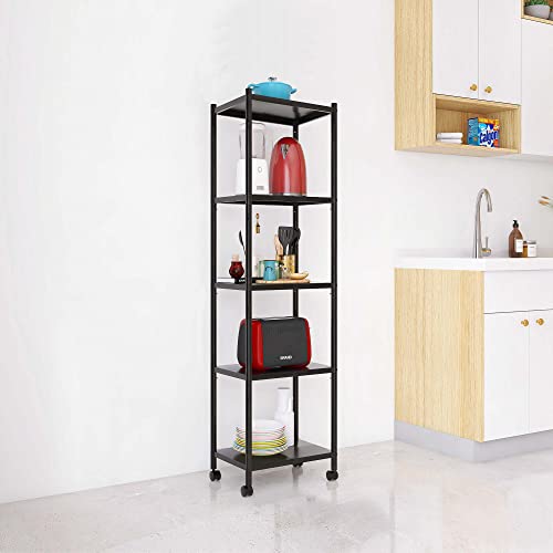 5-Tier Metal Rolling Cart Organizer with Wheels ,Adjustable Heavy Duty Free Standing Baker's Rack for Kitchens,Storage Tower for Pantry Laundry Bathroom Narrow Places