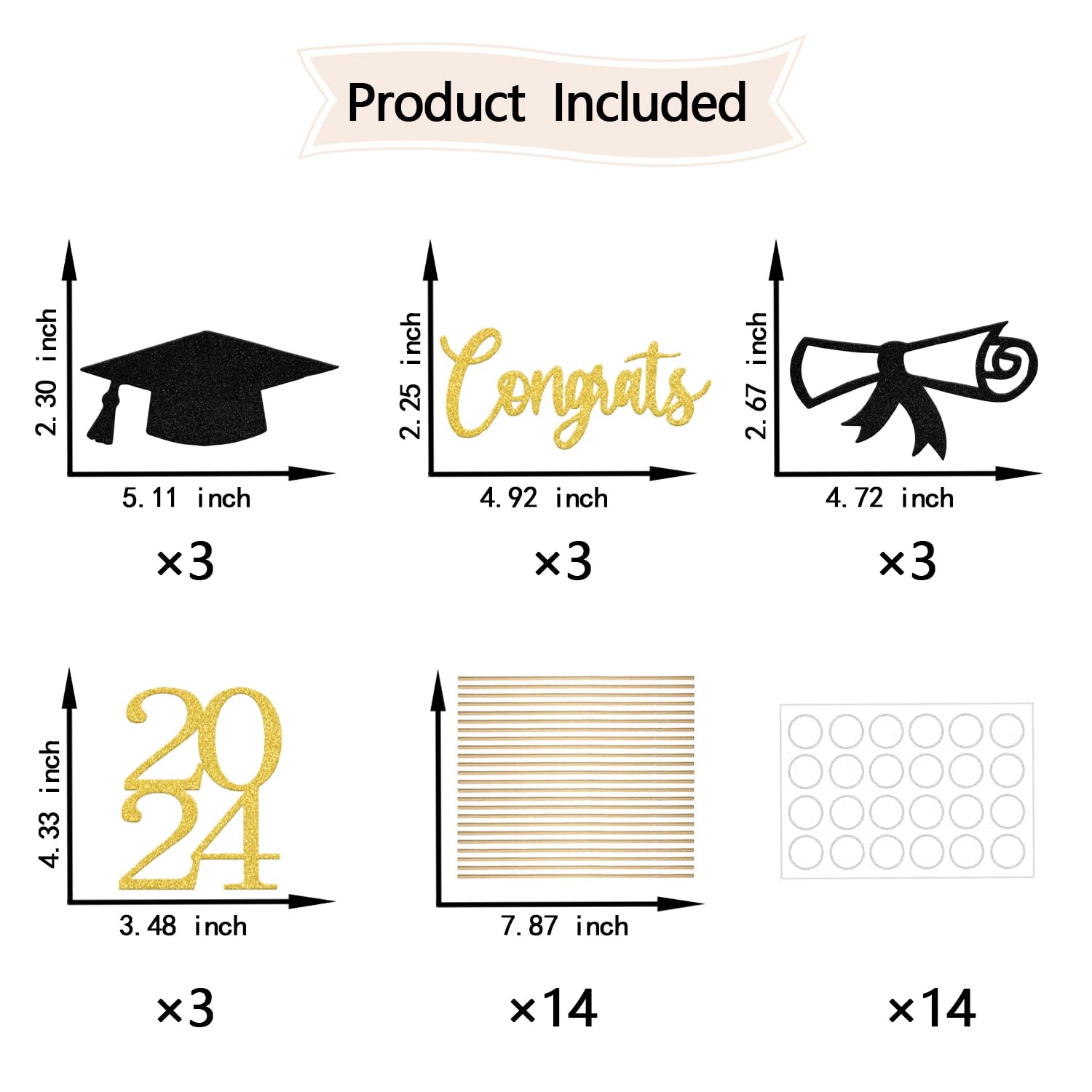 2024 Graduation centerpiece Sticks,Class of 2024 Table Toppers for Graduation Decorations,Graduation Party Centerpieces for Tables 12 Pieces Gold Black
