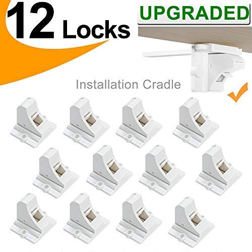 12 Locks + 2 Keys Magnetic Cabinet Locks Bundle with 48 pcs Screws