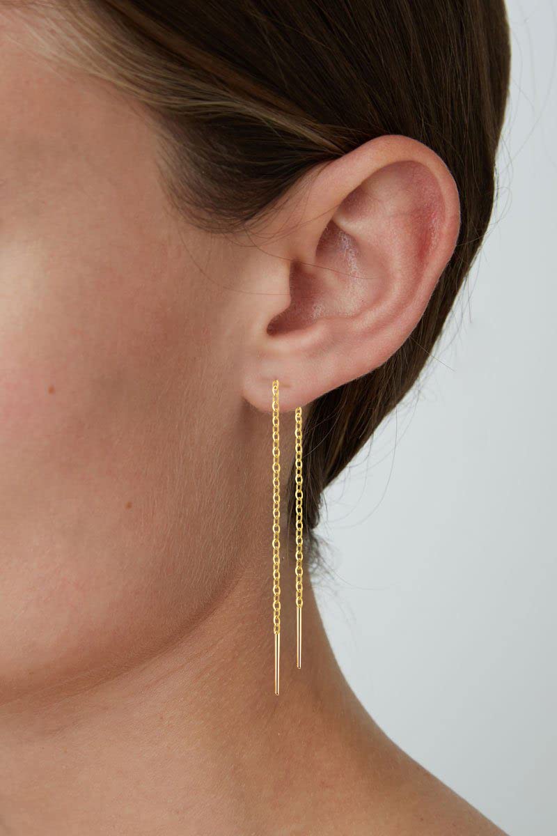 14k Gold Earrings For Women Dangle Earrings Drop Thread Dangling Earrings Minimalism Dipped Long Chain Earring (Gold)