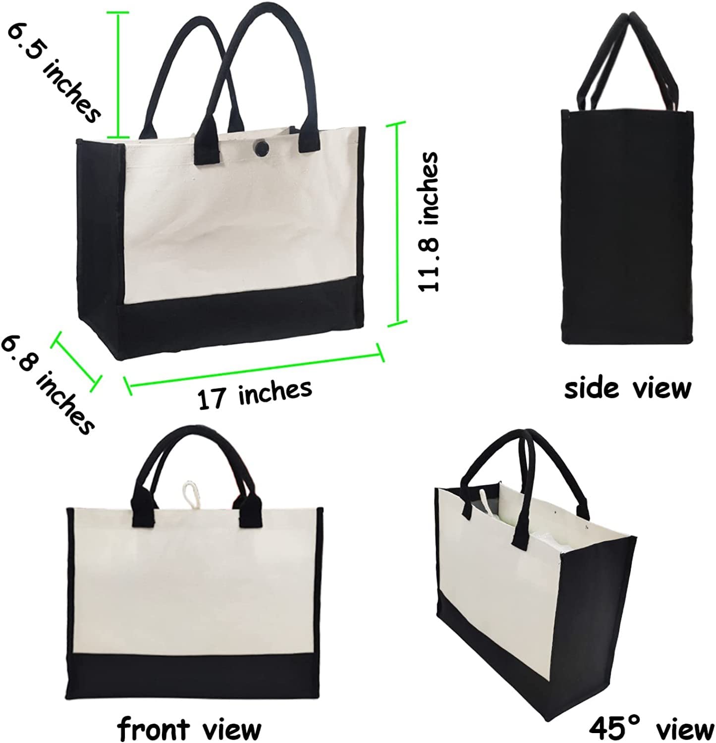 14oz Thicken Canvas Tote Bag, Heavy Duty Reusable Big Shopping Bag with Interior Waterproof Coating, Initial Tote Bag for DIY Patterns, Women, Wedding or Teacher Appreciation Gift