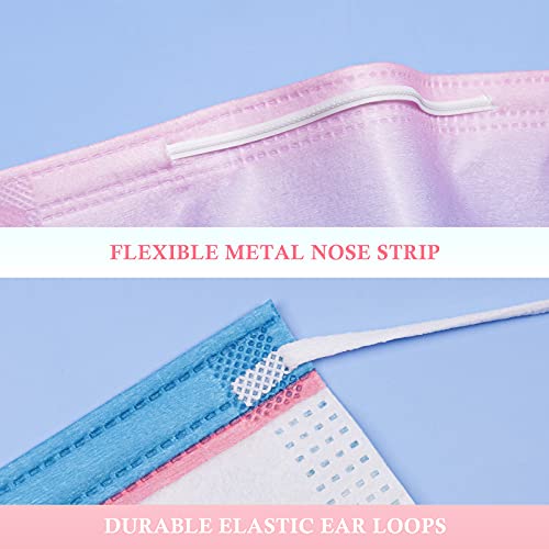 NiHealth 60PCS Adult Disposable Face Mask Pack, Rainbow Pattern with 4 Designs, Individually Wrapped, 3-Layer Comfortable and Breathable Non-Woven Fabric Coverings (Mixed Macaron Gradient Colors)