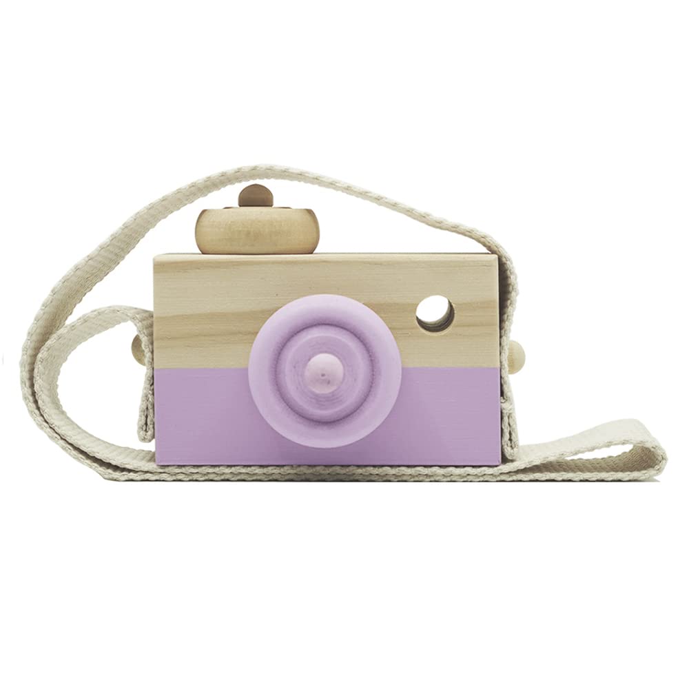 Cynzia Baby Toy Wooden Mini Camera Toy, Kid Cute Mini Sharpe Toy Neck Hanging Photographed Props for Toddlers Children Kids' Room Hanging Decor Gift (Purple)