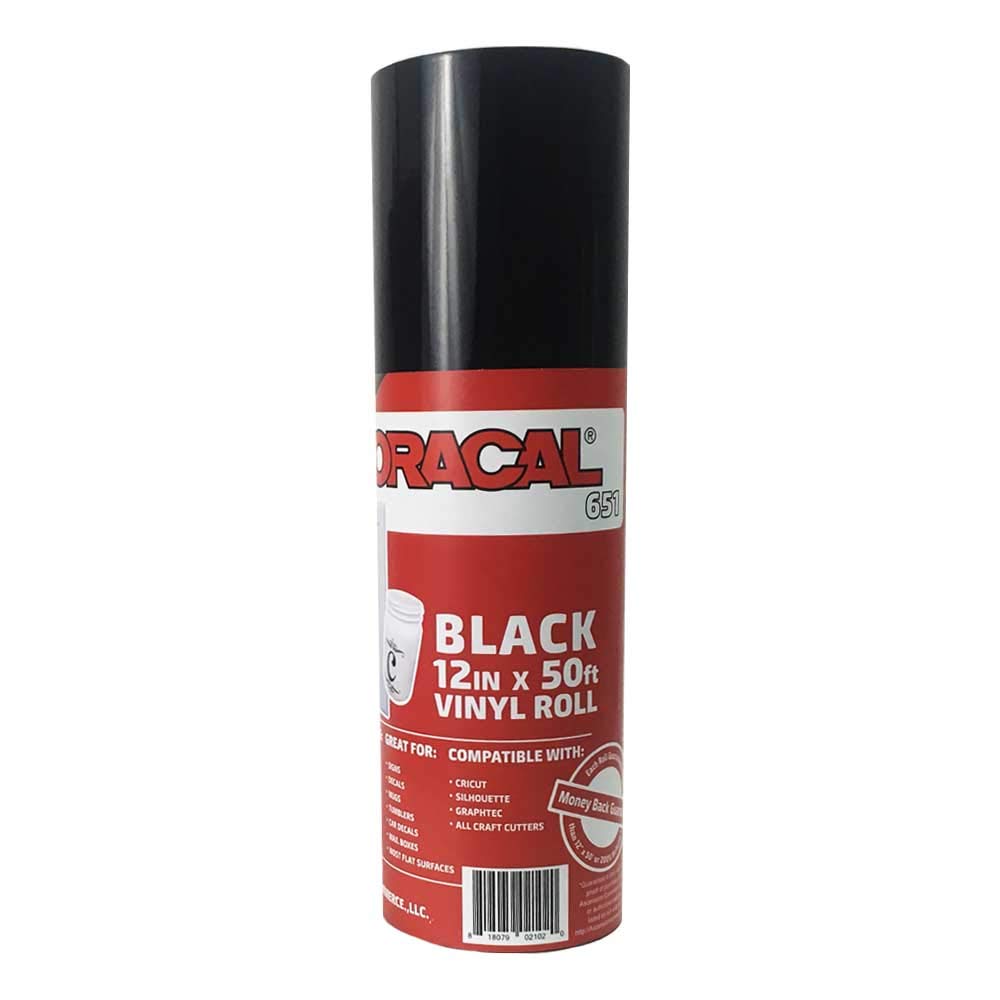 12.125" x 50ft Roll of Oracal 651 Black Craft Vinyl - On a 2.5" Core - Adhesive Vinyl for Cricut, Silhouette, and Cameo Cutters - Gloss Finish - Outdoor and Permanent