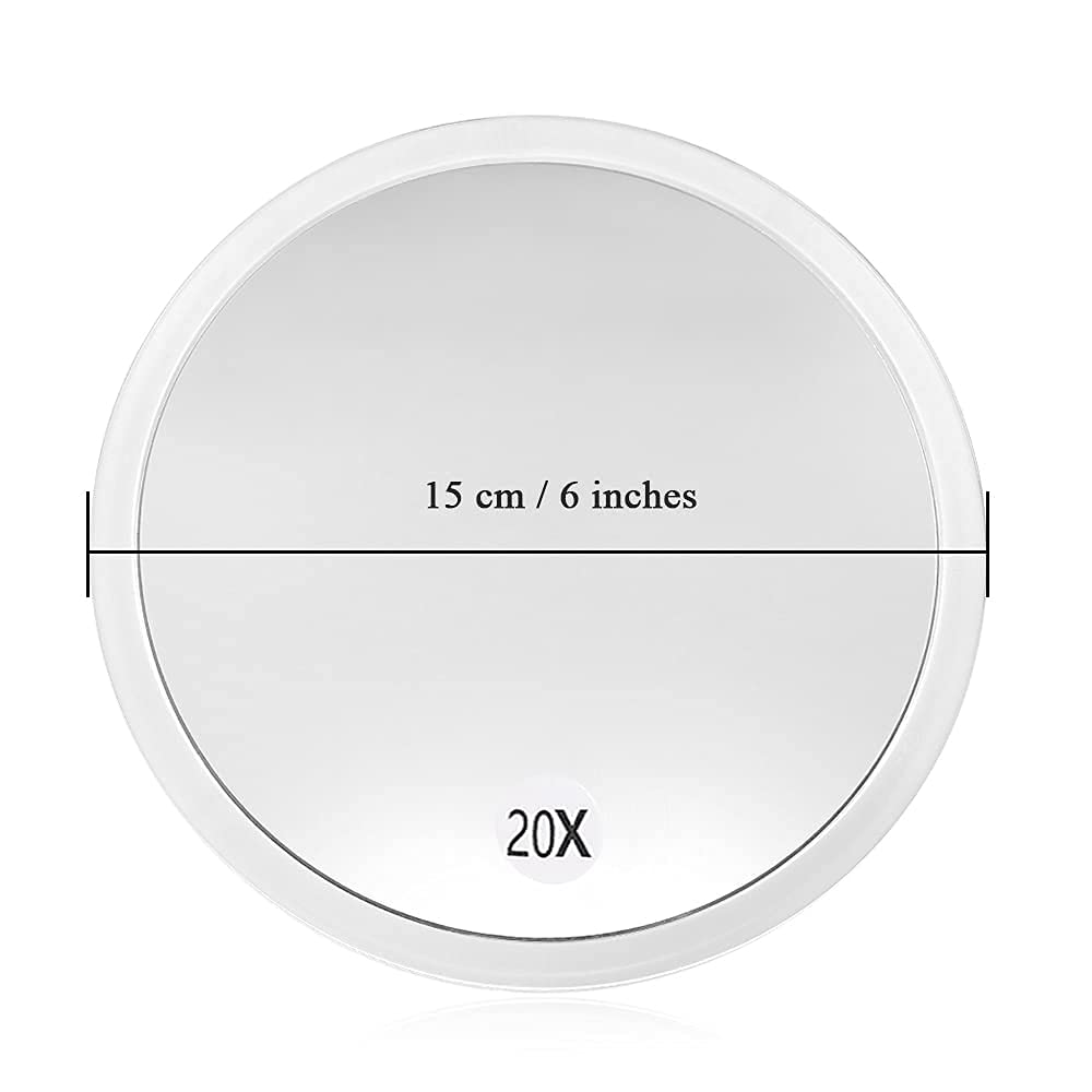 SANTOO 20X Magnifying Mirror with 3 Mounting Suction Cups Used for - Pluck Eyebrows - Tweezing - Blackhead Removal - See Details Clearly β Easy Mounting Makeup Mirror - 6 Inch Round