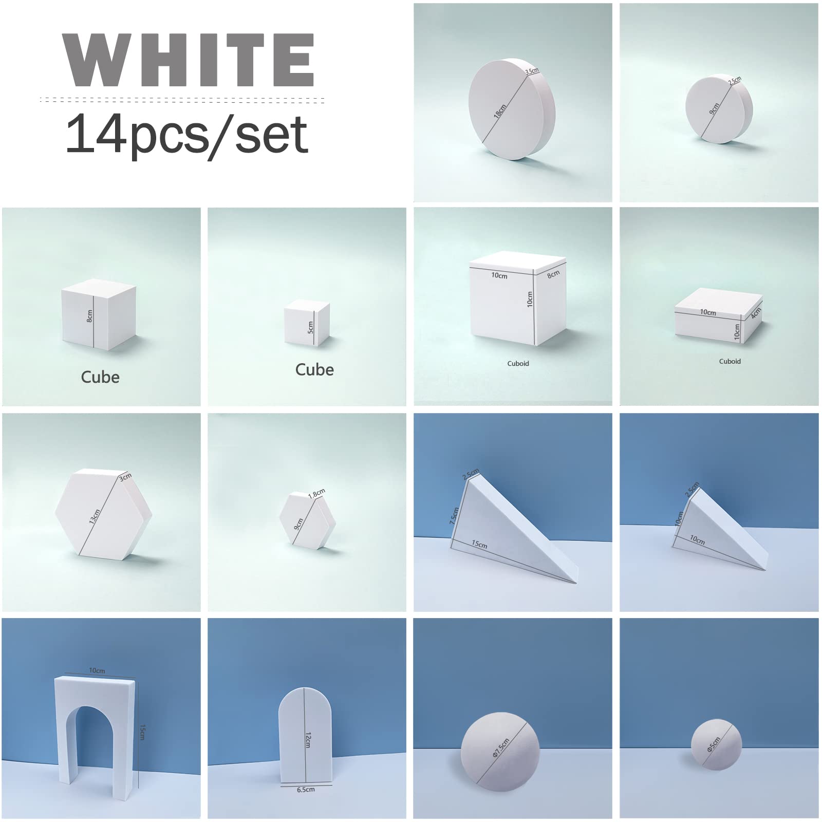 14PCS Product Photography Background Props Waterproof Hard Foam Geometric Cube Props for Photoshoot