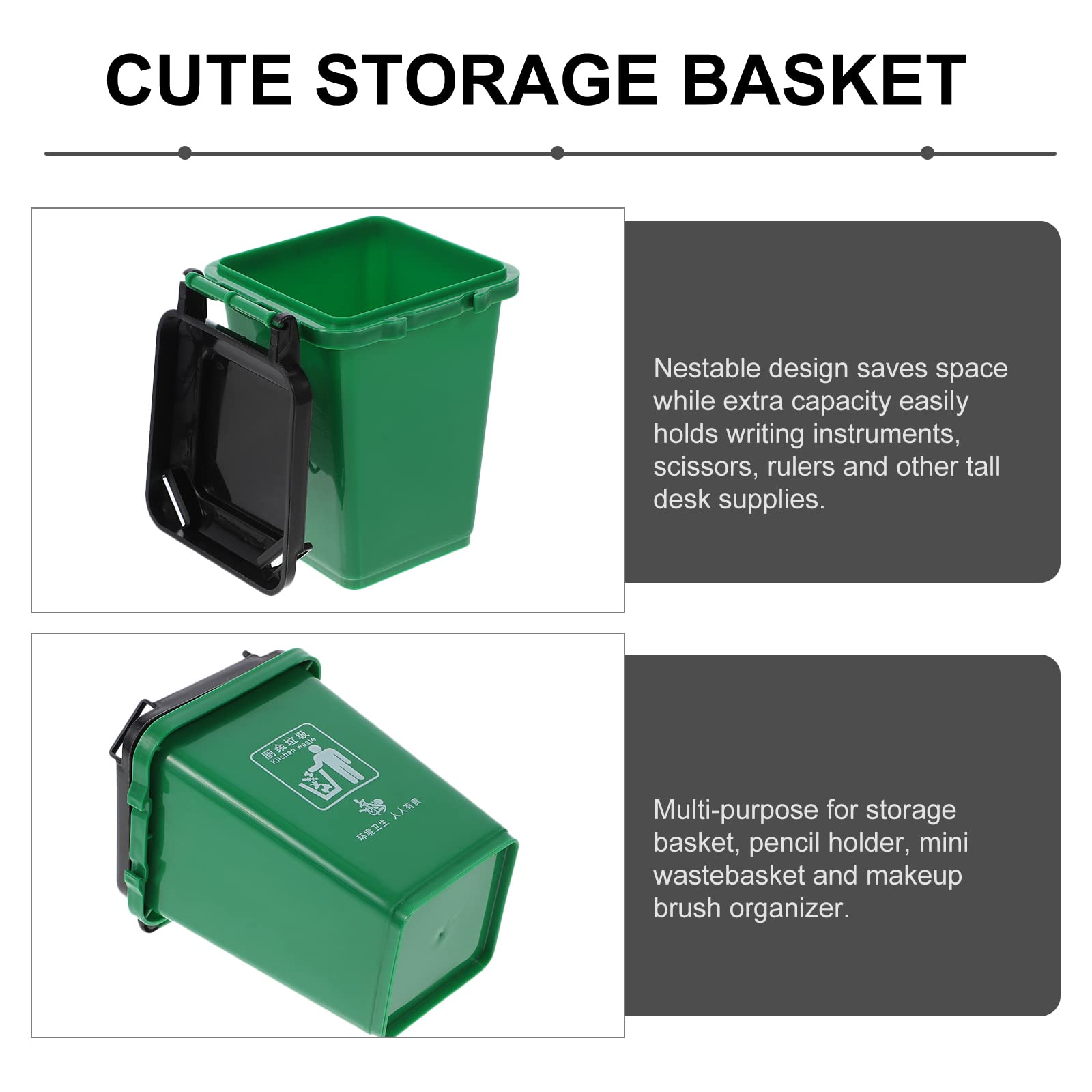 2PCS Mini Curbside Trash and Recycle Can Set/Pencil Cup,Creative Dust Bin Supplies Holder(Blue + Green)